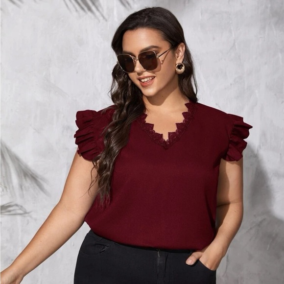 SHEIN | Tops | Nwot Maroon Blogs With Lace Detail | Poshmark